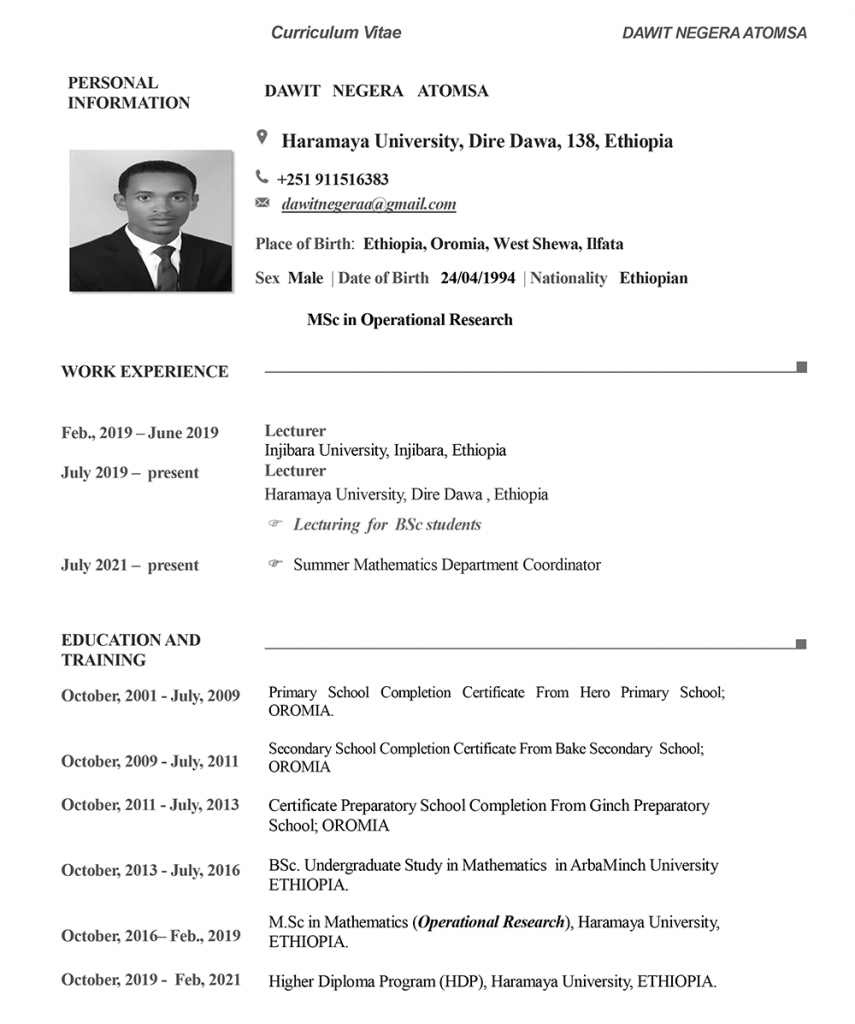 Dawit Negera Profile – College of Natural and Computational Sciences