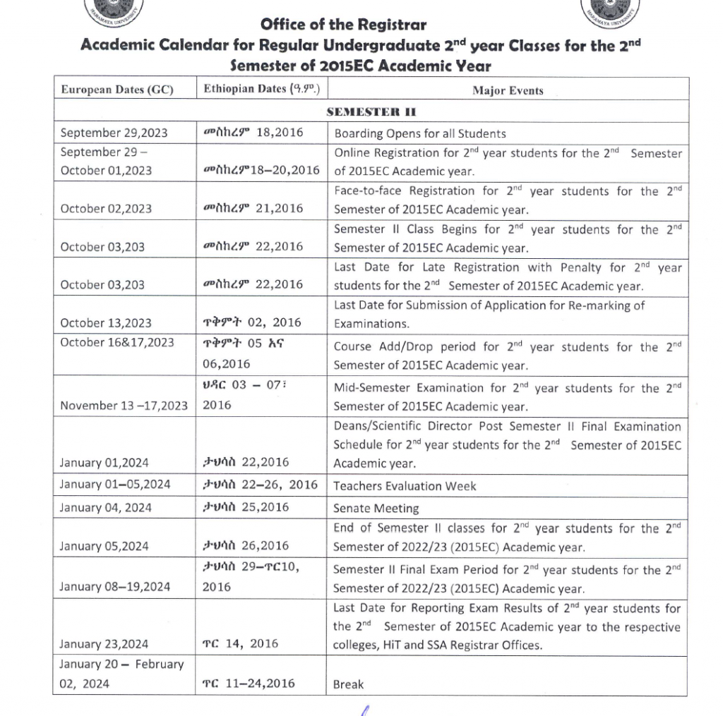 Academic Calendar – HU